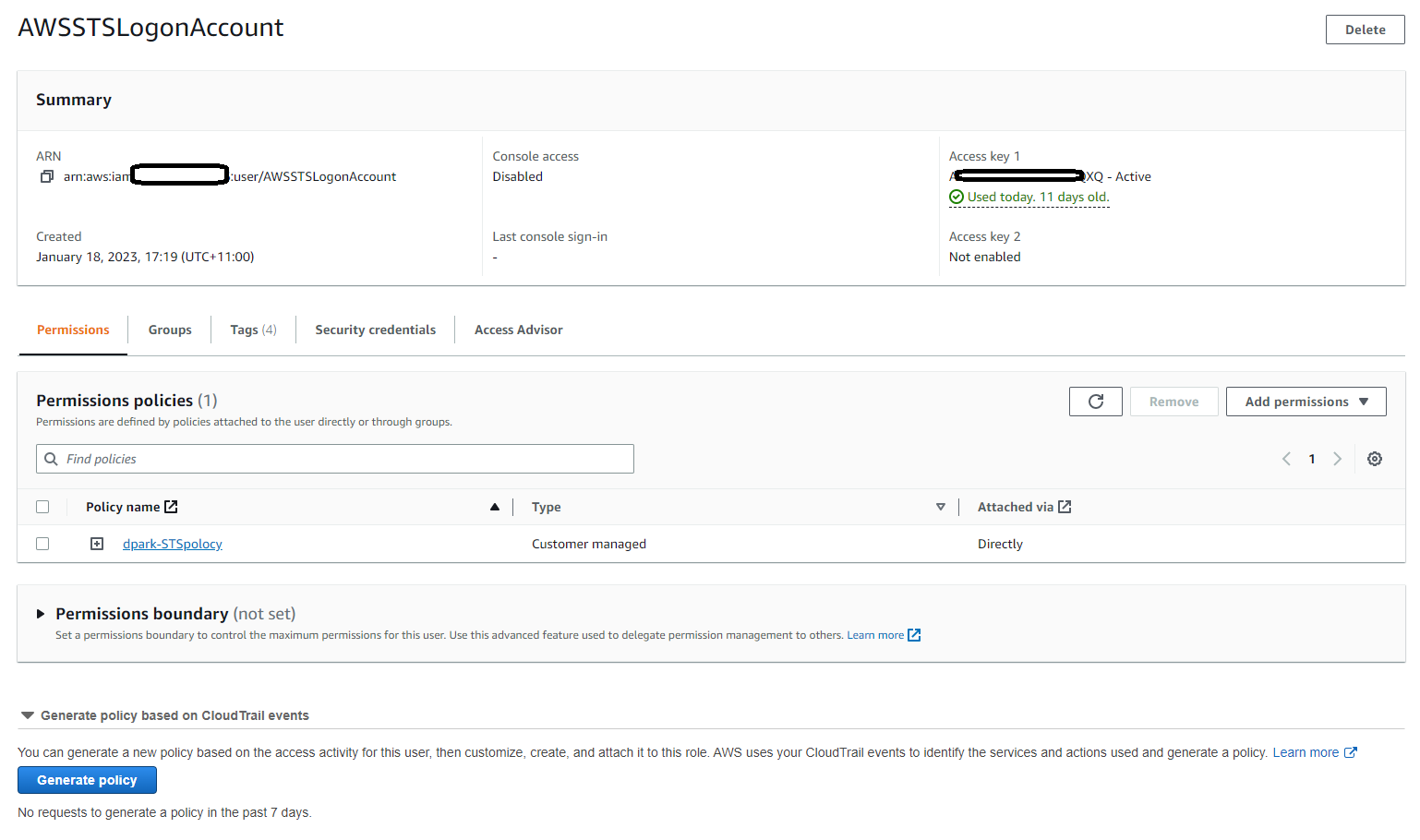 How to configure AWS Console connection with STS - sample configuration