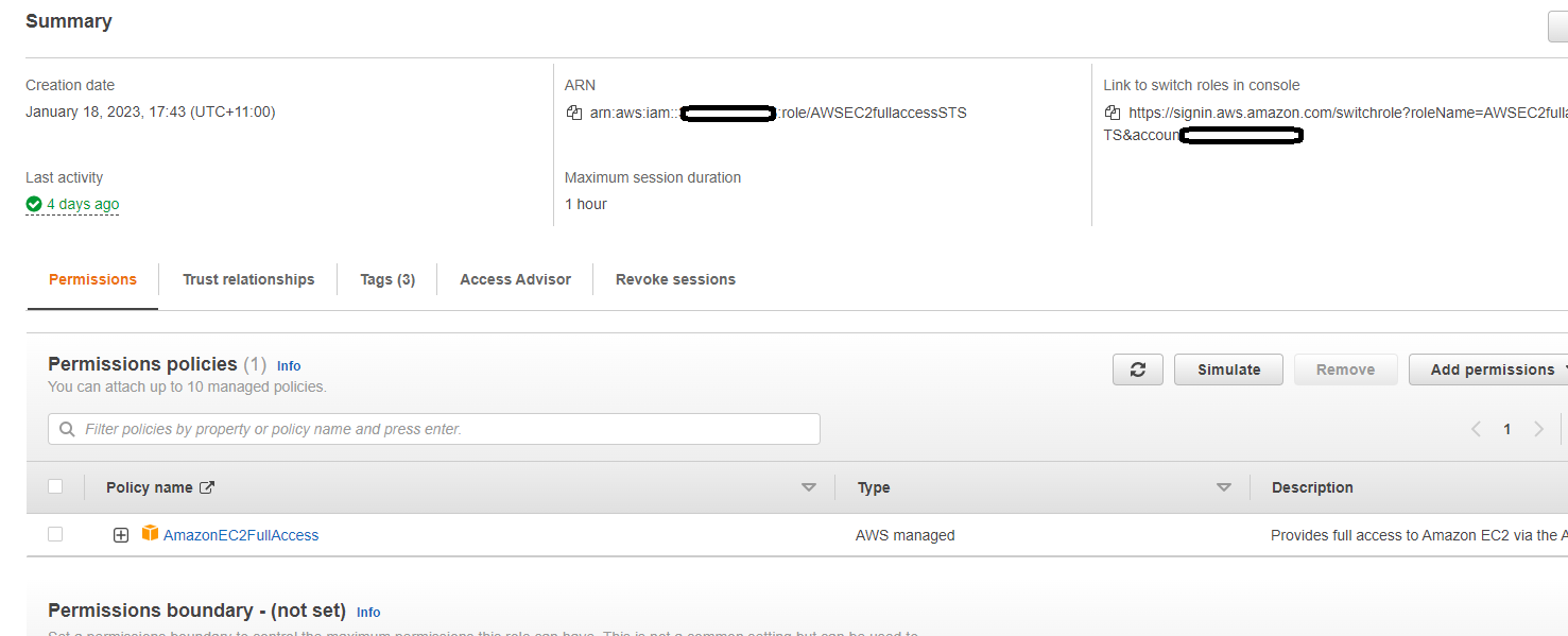 How to configure AWS Console connection with STS - sample configuration
