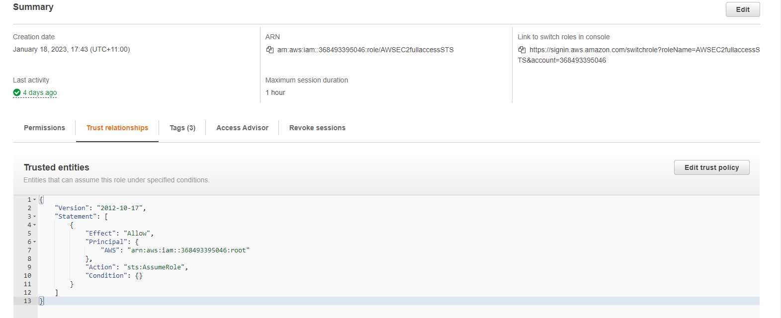 How to configure AWS Console connection with STS - sample configuration