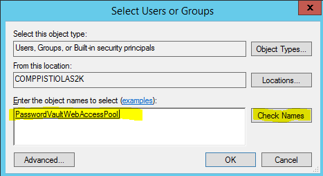 PVWA Installation Error - Failed in setting [full] permissions for user [IIS AppPool ...