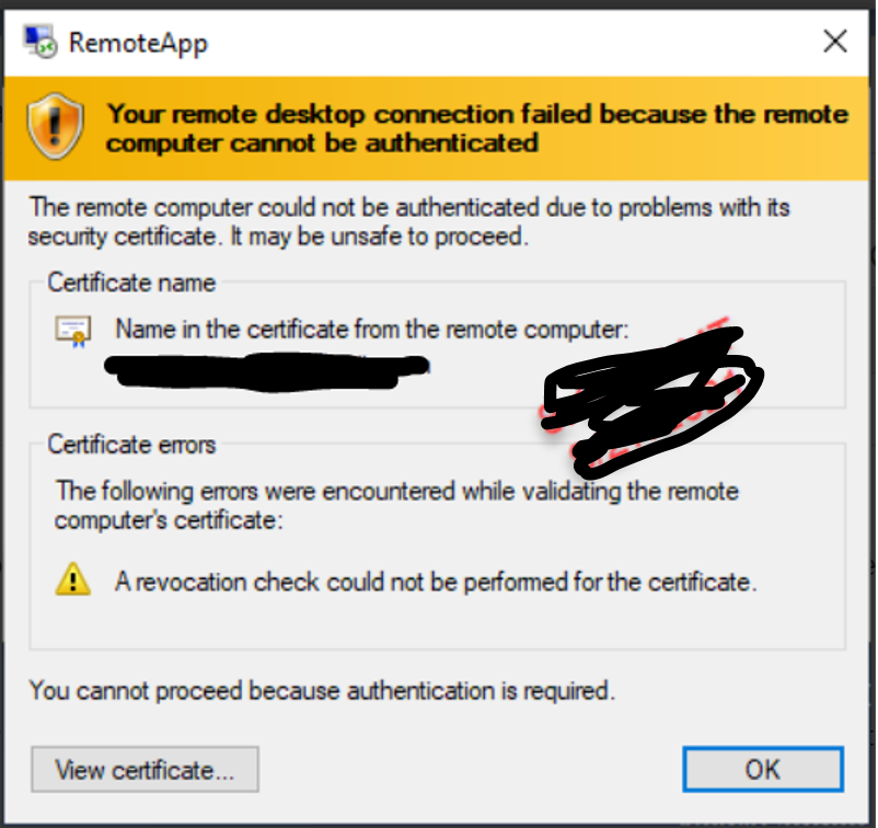 PSM - A revocation check could not be performed for the certificate