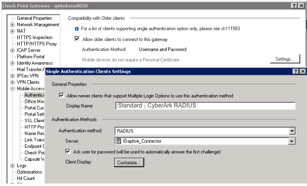 How to configure CyberArk MFA for Check Point Remote Access VPN via RADIUS