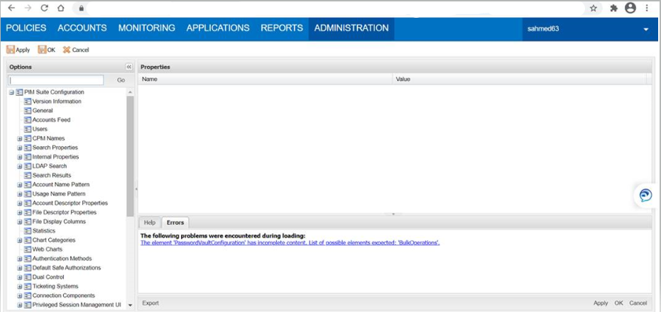 After PVWA Upgrade - Error in PVWA Config page "List of possible elements expected: BulkOperations."
