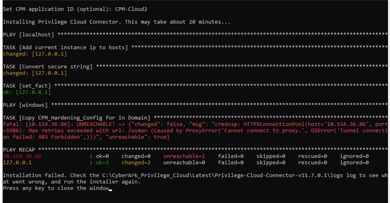 CredSSP Error - Destination Unreachable due to 403 Forbidden Error for Tunnel Connection