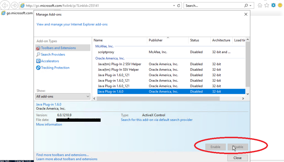 Manage Add-ons Disabled
