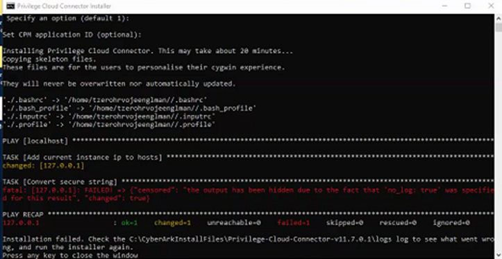 Connector Server Install fails on 'Convert to Secure String' Section