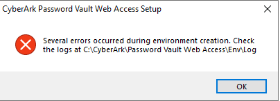 PVWA - Error "Several errors occurred during environment creation" when upgrading PVWA