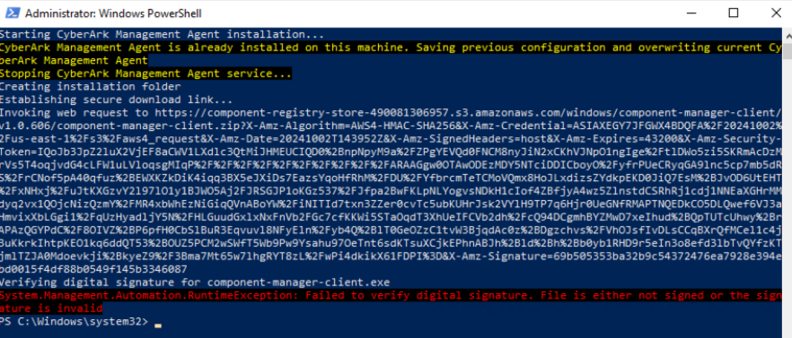 CyberArk Management Agent Installation Fails - Failed to verify digital signature
