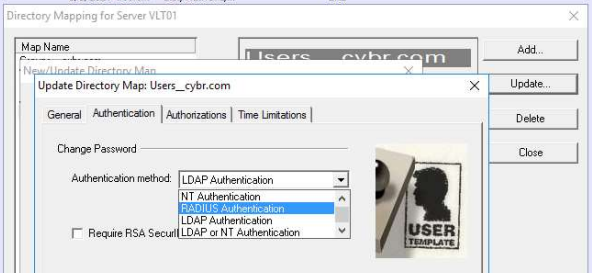 Specified authentication method is not allowed for User (station: ).
