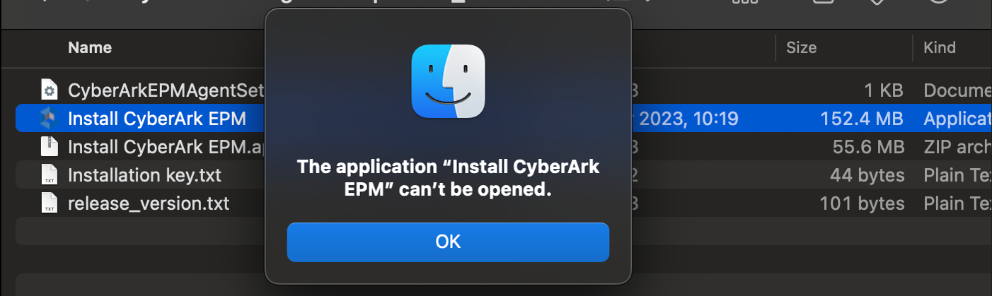 EPM macOS - The application "Install CyberArk EPM" can't be opened.