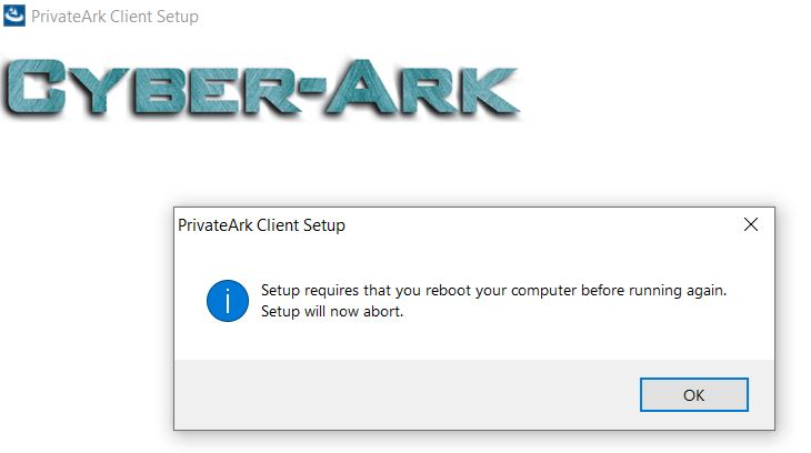 PrivateArk Client Uninstall Fails with Reboot request - "Setup requires ...