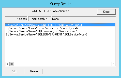 Use WBEMTEST to check for SQL Services on target system