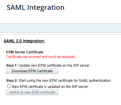 Troubleshooting – Expired EPM server certificate with SAML authentication