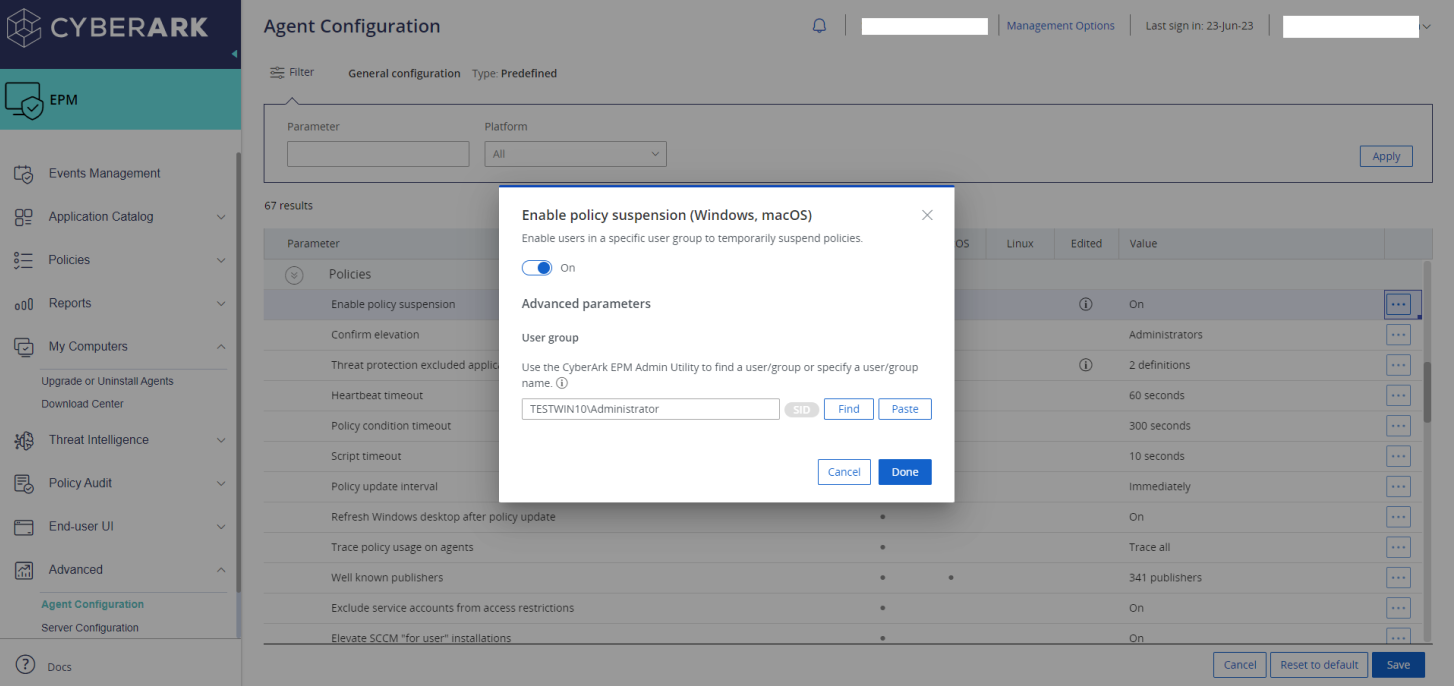 EPM - How to suspend/resume policies