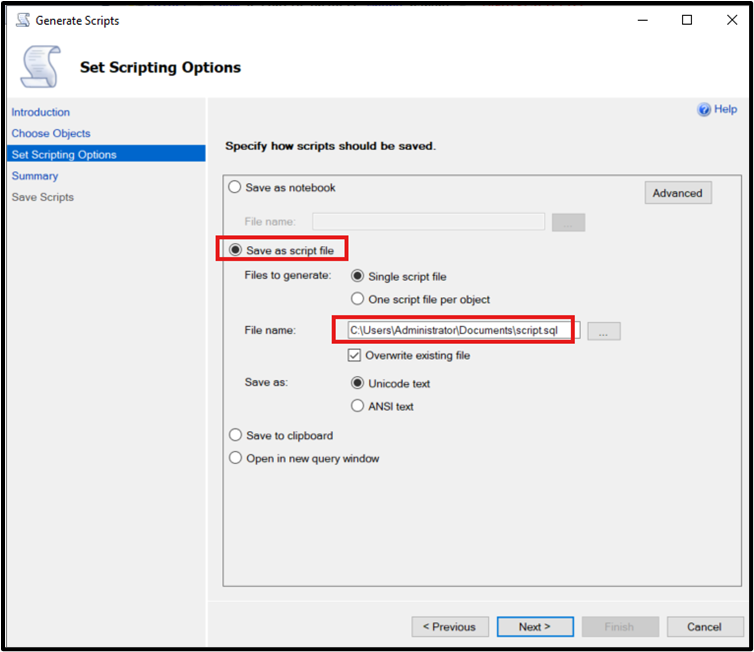 How To: Generate script for database