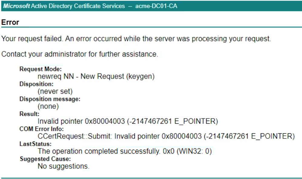 PKI - Access is denied due to invalid credentials